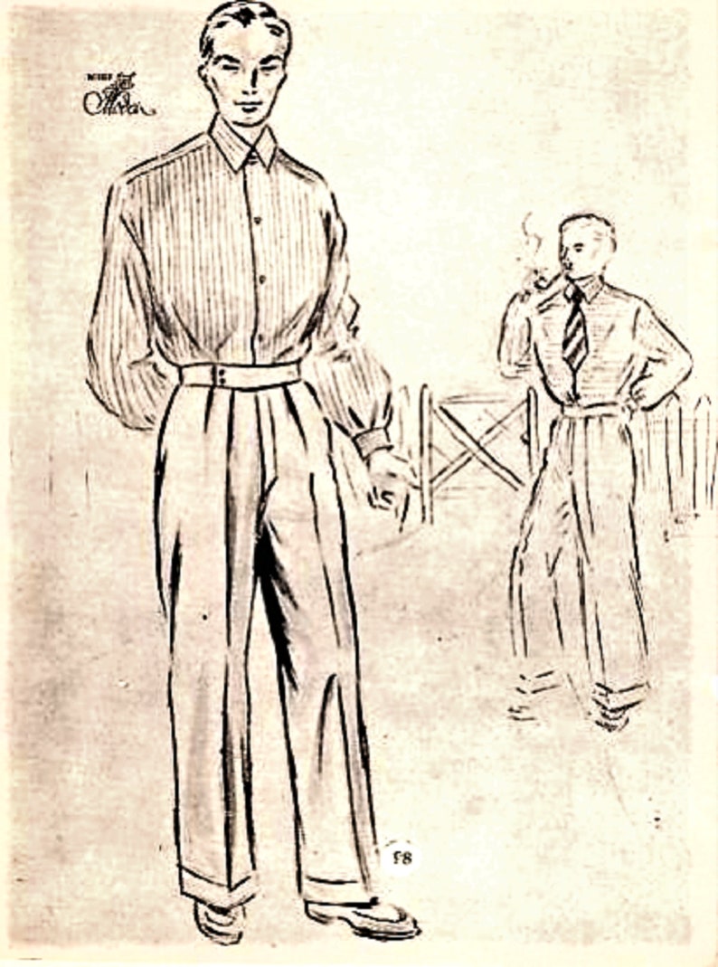 Pdf Vintage Dressmaking Sewing Pattern, Mens Slacks and Slim Pants and ...