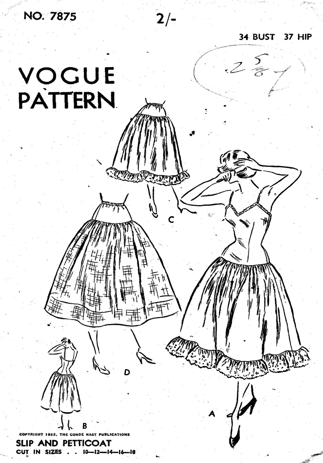 PSD Vintage Sewing Pattern Vogue No 7875 Petticoats Underskirts Slip ...