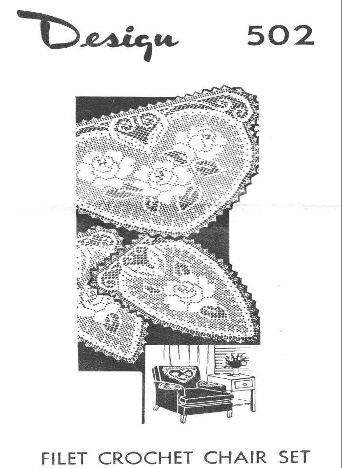 PDF Filet Crochet Pattern, Alice Brooks Roses Chair Back Set With ...
