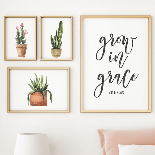 Bible Verse Printable Grow in Grace Watercolor Print Set - Etsy