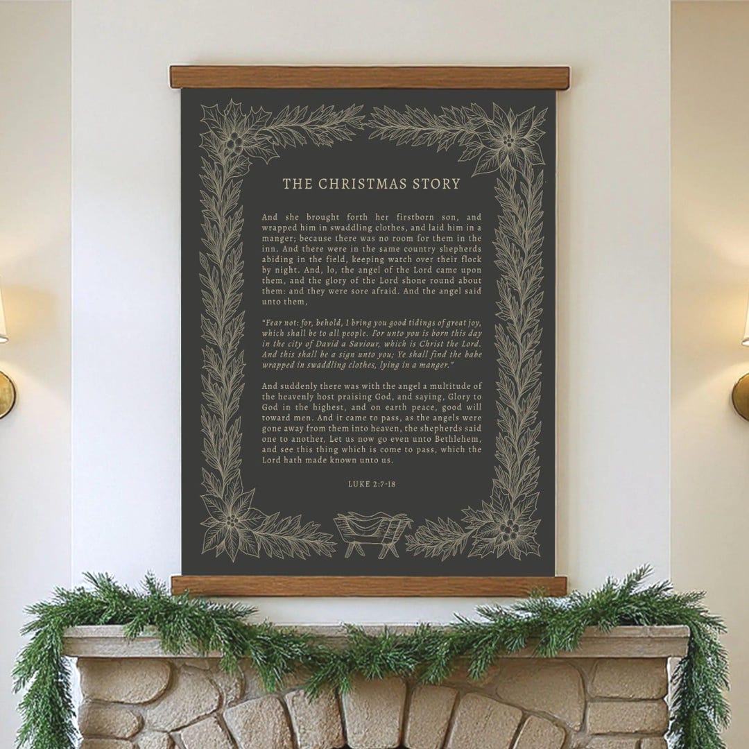 Christmas Story Hanging Canvas • Luke 2:7-18, Botanical Nativity Print ...