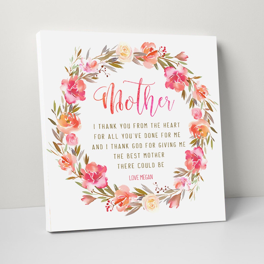 Mother's Day Poem Floral Canvas Wall Art Personalized Gift Mother ...