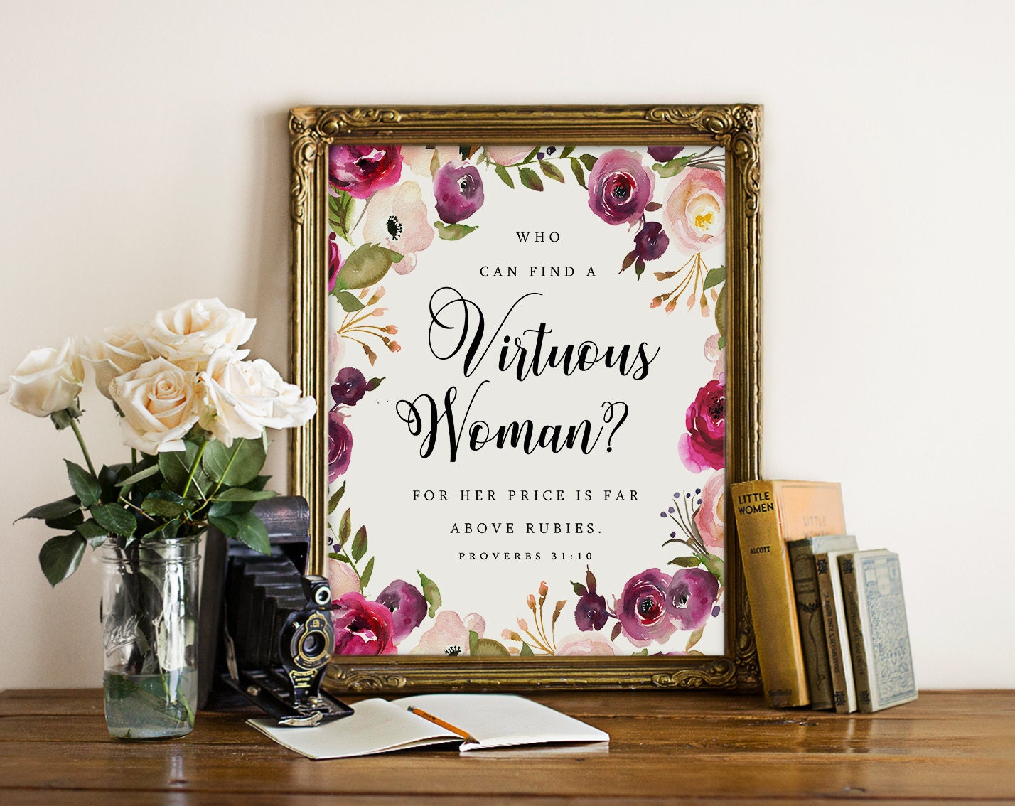 Who Can Find A Virtuous Woman Printable Floral Watercolor Art | Etsy