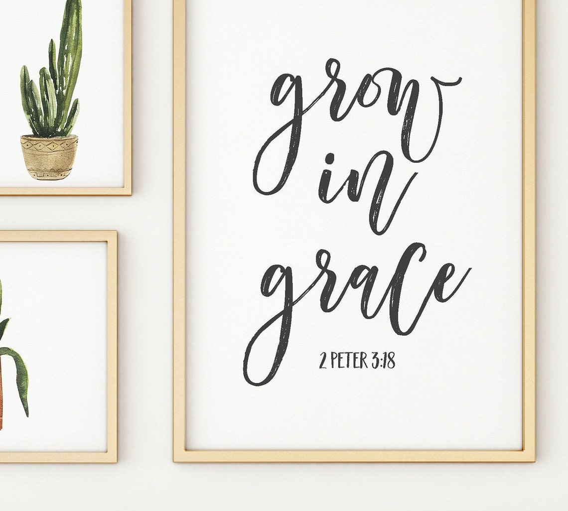 Bible Verse Printable Grow in Grace Watercolor Print Set | Etsy