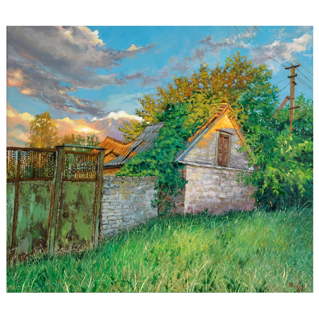 Original Oil Painting of Old House, Bright Sunlight on the House ...