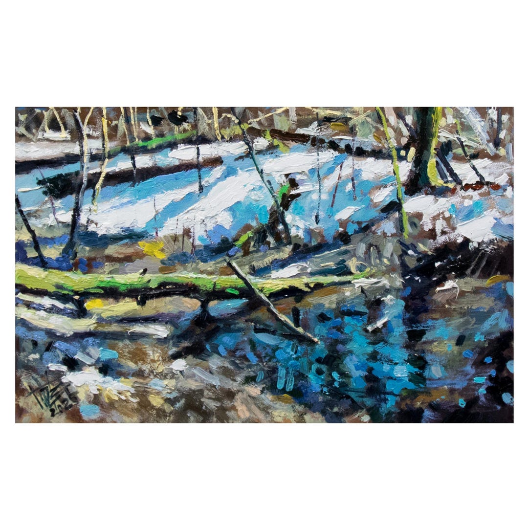 Spring Thaw on the River Oil Painting, Spring Ukrainian Landscape, Oil ...