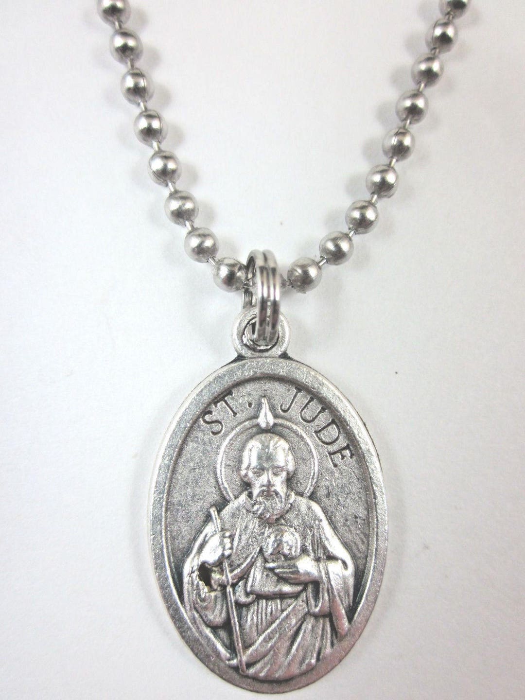 St Jude / Cross Medal Italy Pendant Necklace 24" Ball Chain Gift Box ...