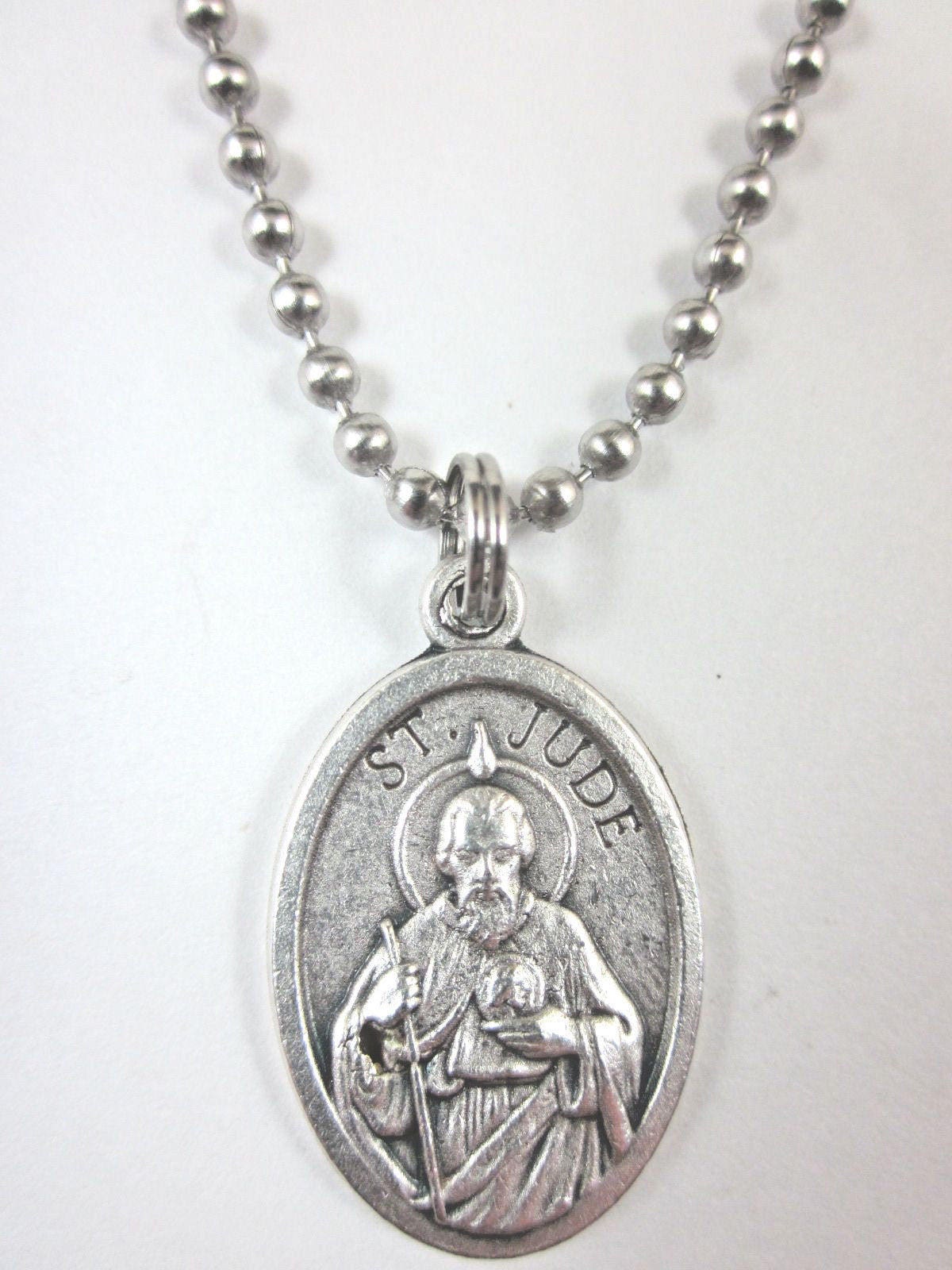 St Jude / Cross Medal Italy Pendant Necklace 24" Ball Chain Gift Box ...
