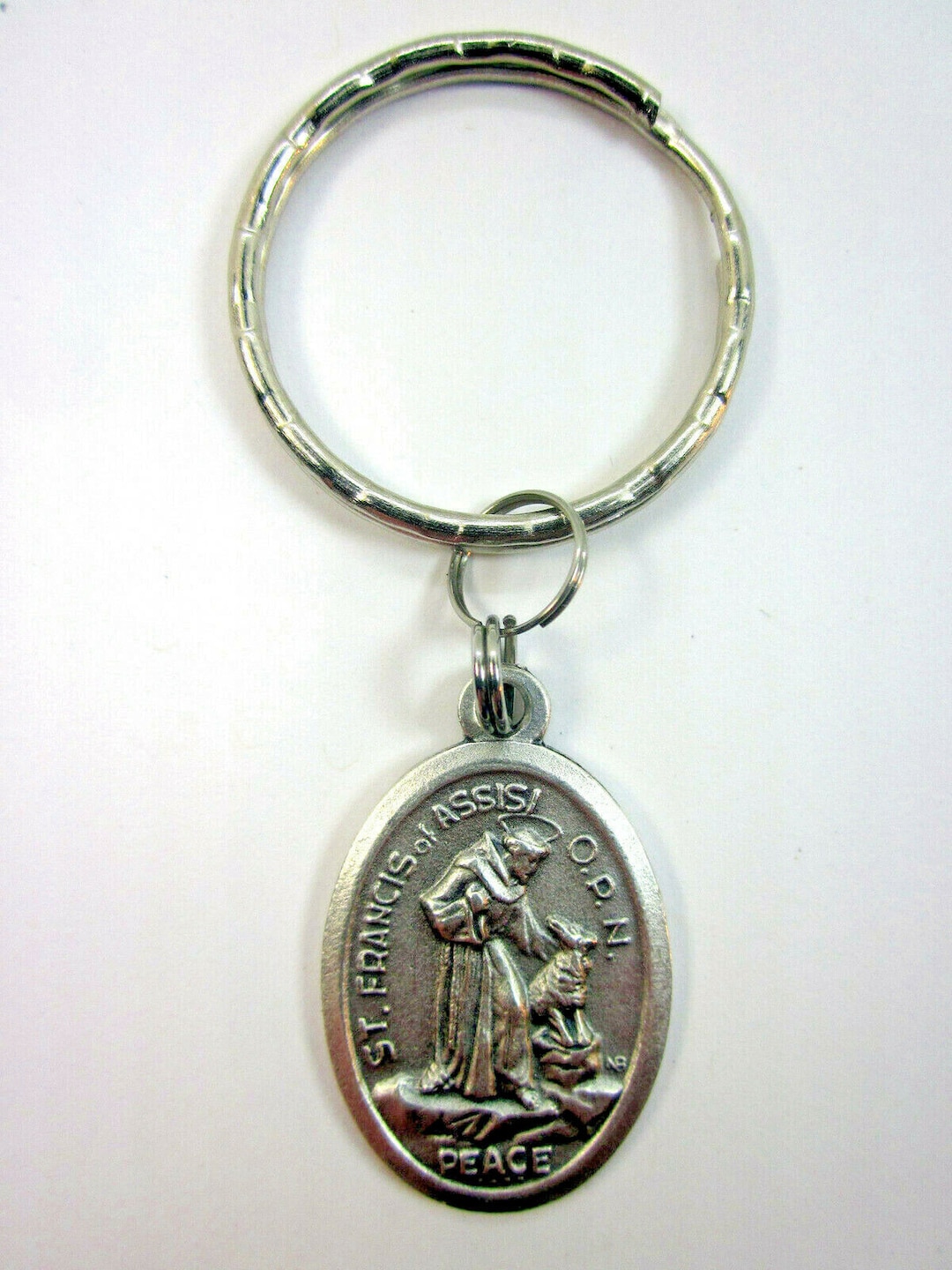 Oversized St Francis With Wolf / Peace Prayer Medal Italy Key Ring - Etsy