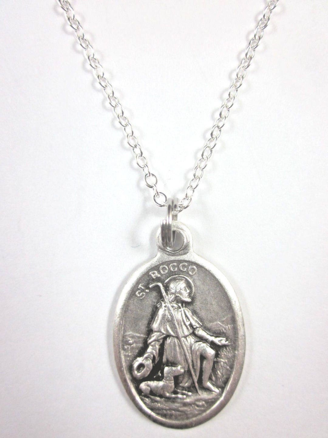 St Rocco ( Rock Roch ) Medal Pendant Necklace Ladies 20" Chain Gift Box ...