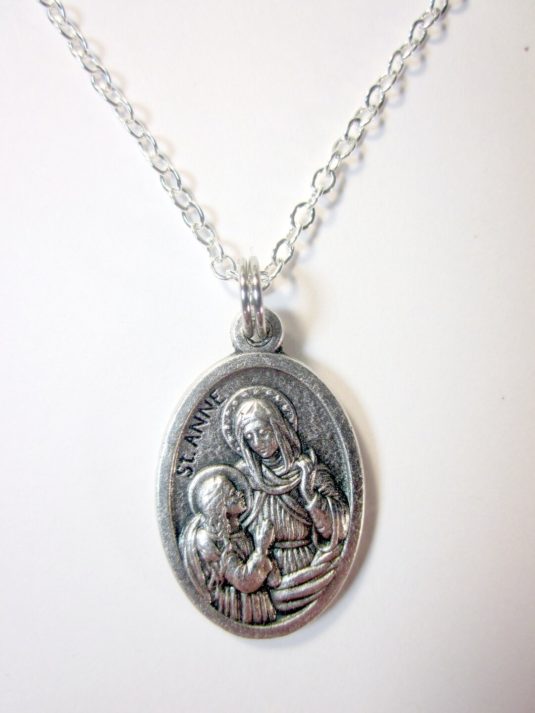 St Anne Medal Italy Pendant Necklace Ladies 20" Chain W/ Gift Box ...