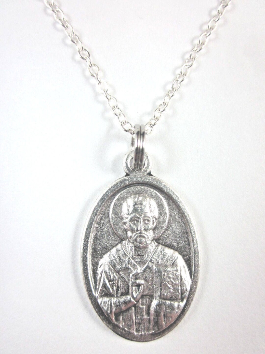 St Nicholas Medal Italy Pendant Necklace Ladies 20" Chain Gift Box ...
