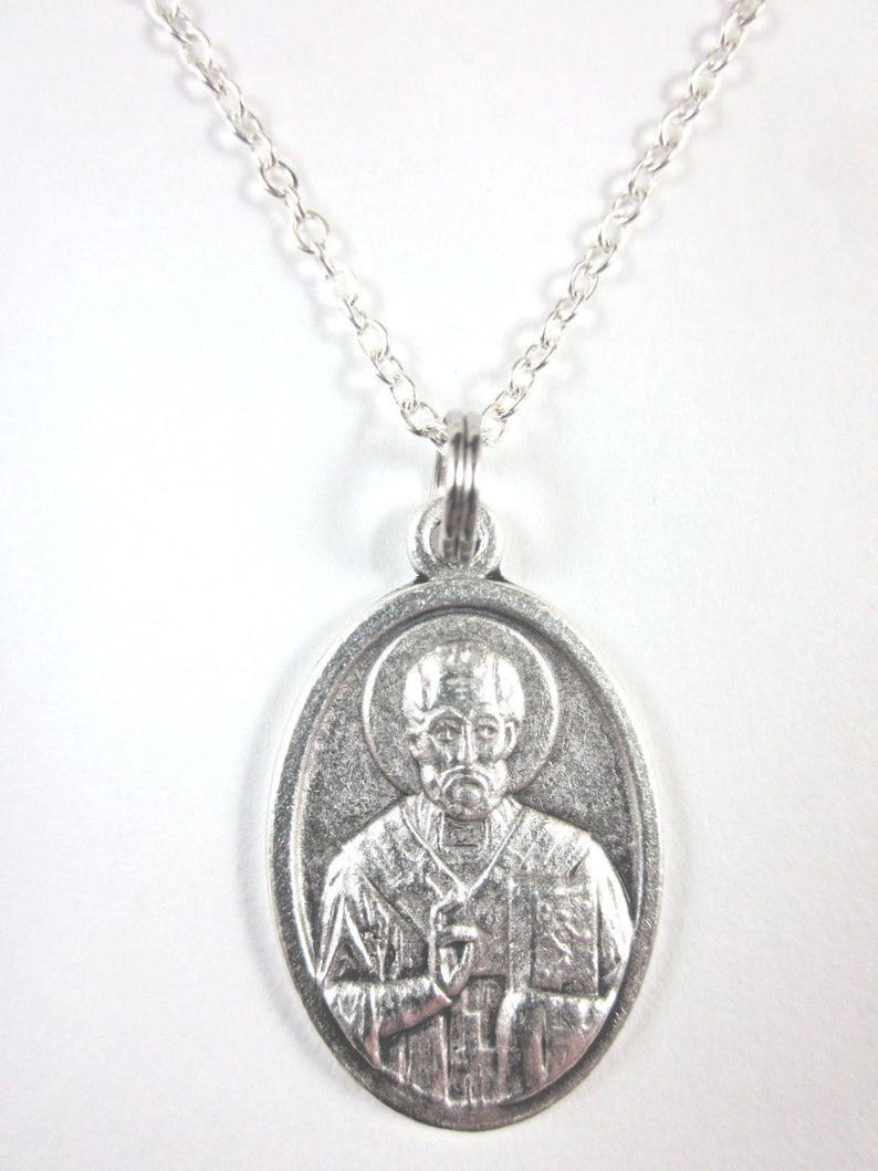 St Nicholas Medal Italy Pendant Necklace Ladies 20" Chain Gift Box ...