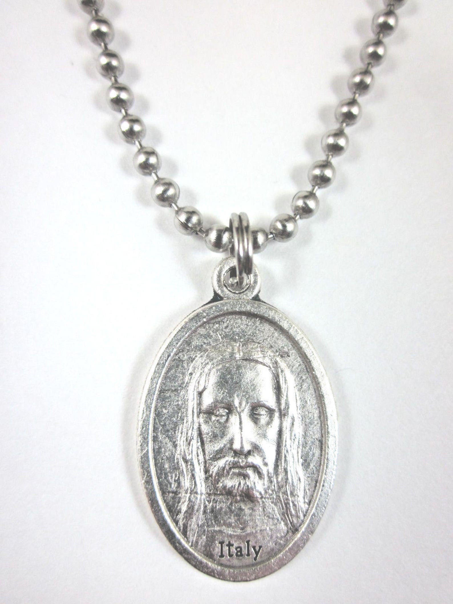 Holy Face / Cross Medal Pendant Necklace 24 Ball Chain - Etsy