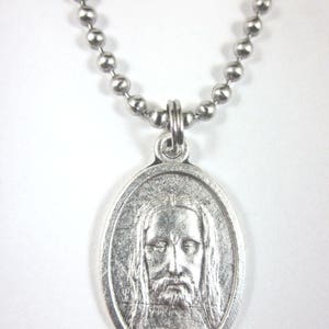Holy Face / Cross Medal Pendant Necklace 24" Ball Chain Gift Box ...