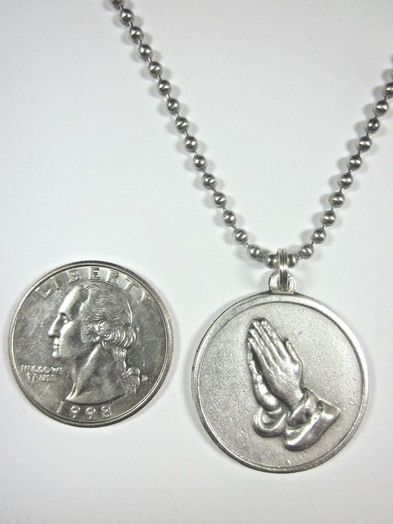 Praying Hands With Serenity Prayer Medal Pendant Necklace - Etsy