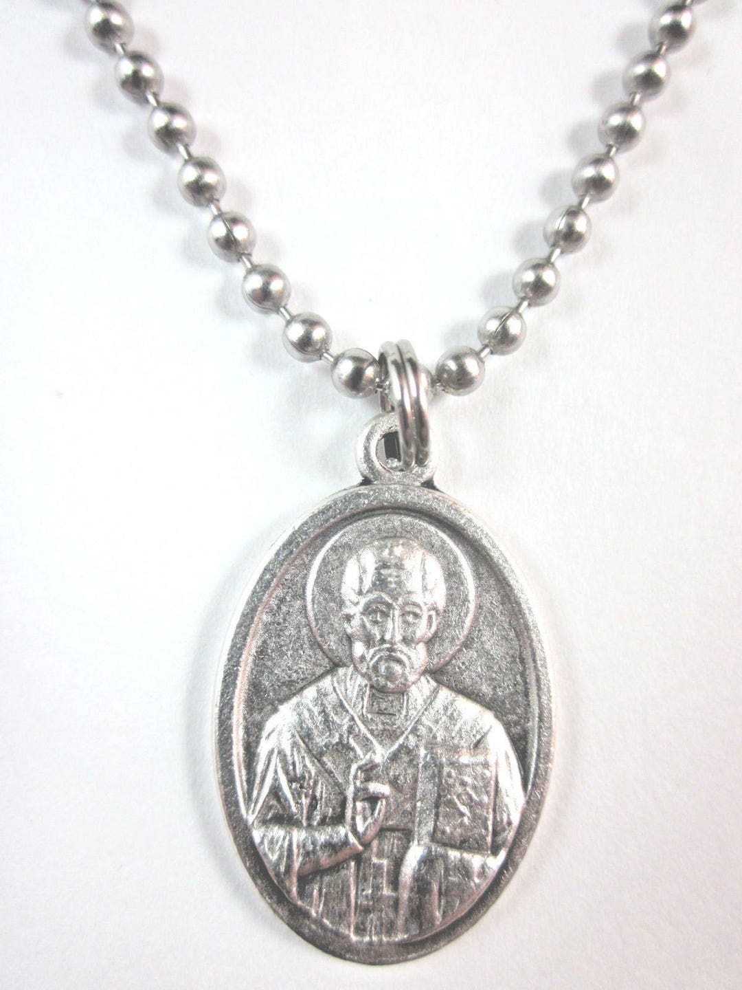 St Nicholas Medal Italy Pendant Necklace 24" Ball Chain Gift Box ...