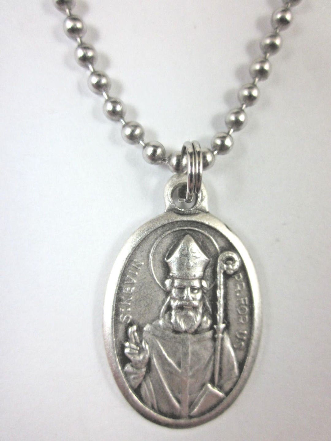 St Kevin Medal Italy Pendant Necklace 24" Ball Chain Gift Box & Prayer ...