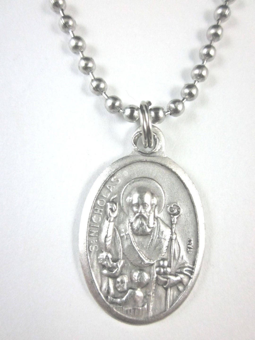 St Nicholas With Children Medal Pendant Necklace 24" Ball Chain Gift ...