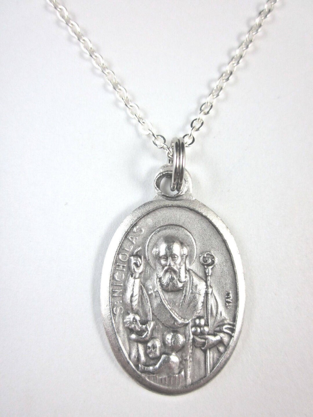 St Nicholas With Children Medal Pendant Necklace Ladies 20" Chain Gift ...