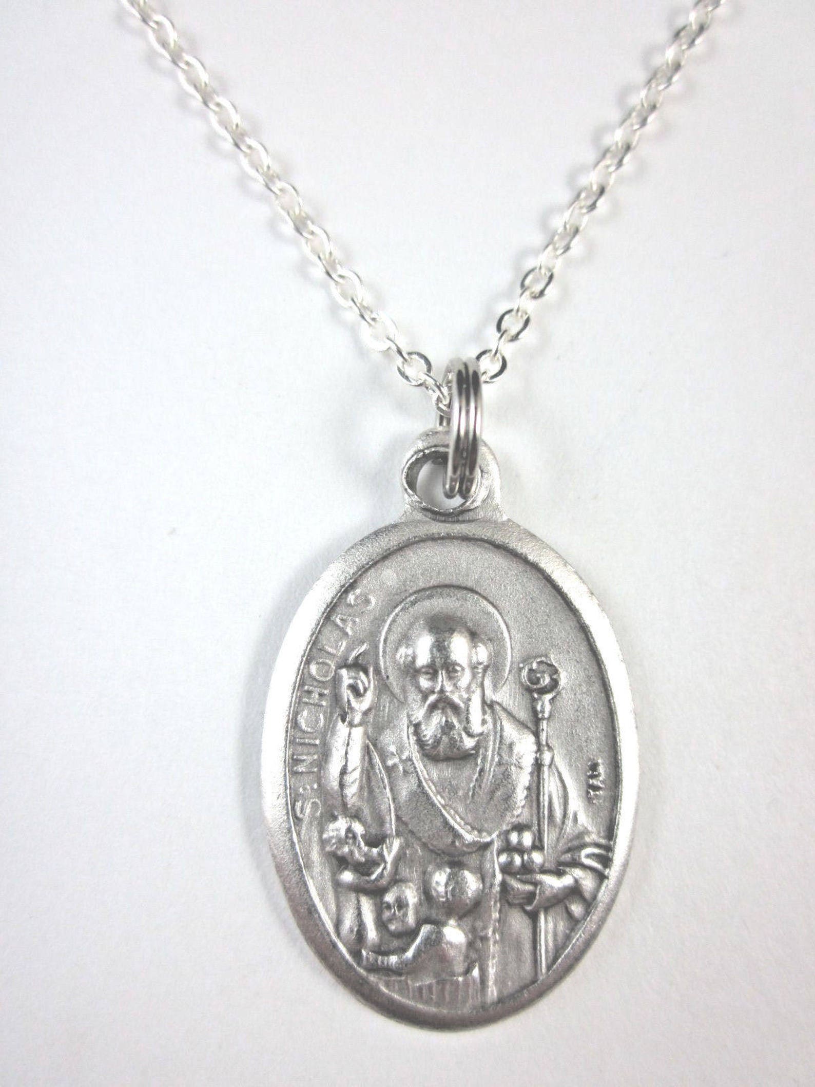 St Nicholas With Children Medal Pendant Necklace Ladies 20 Chain Gift ...