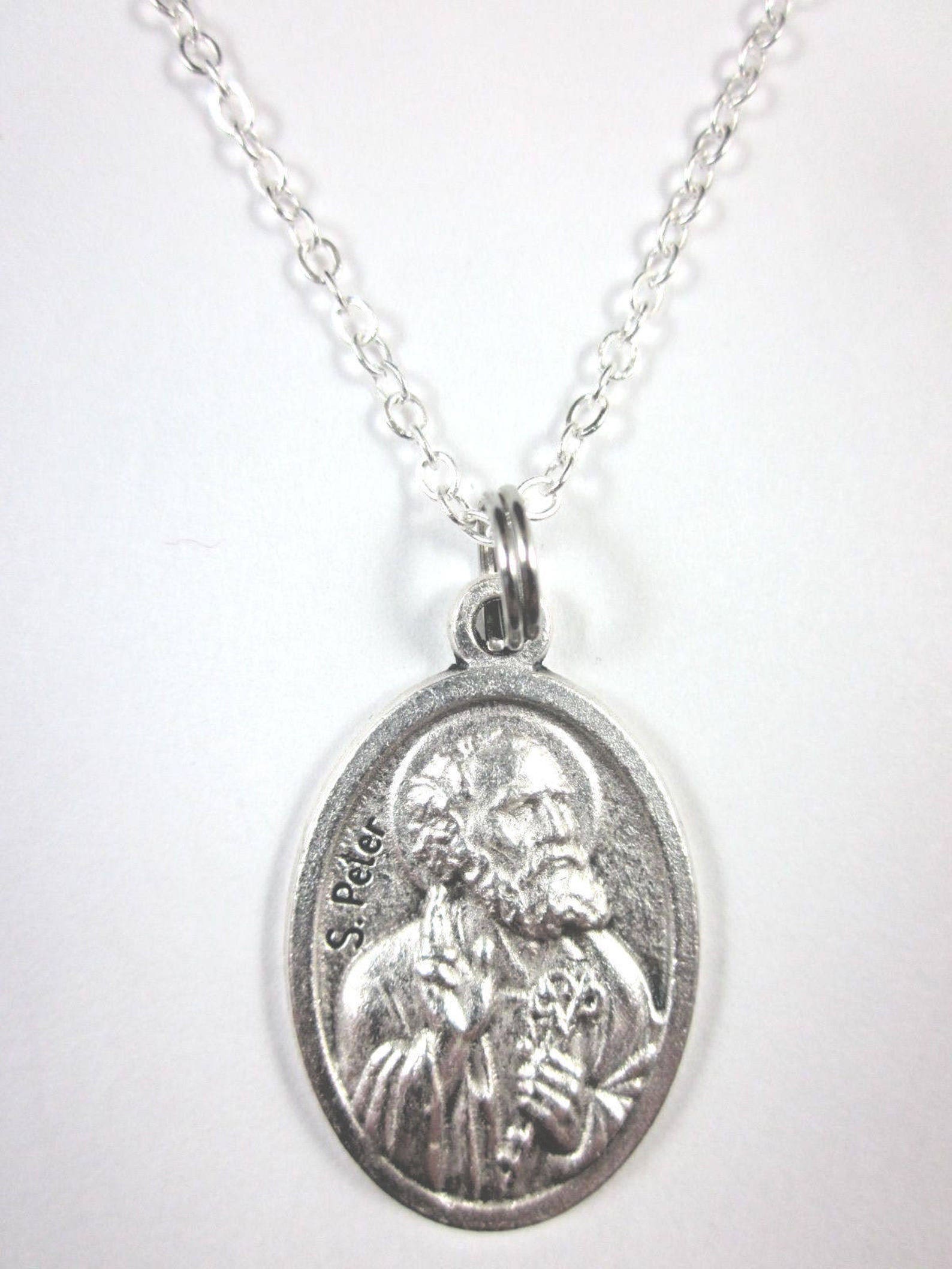 St Peter Medal Italy Pendant Necklace Ladies 20 Chain Gift Box & Prayer ...