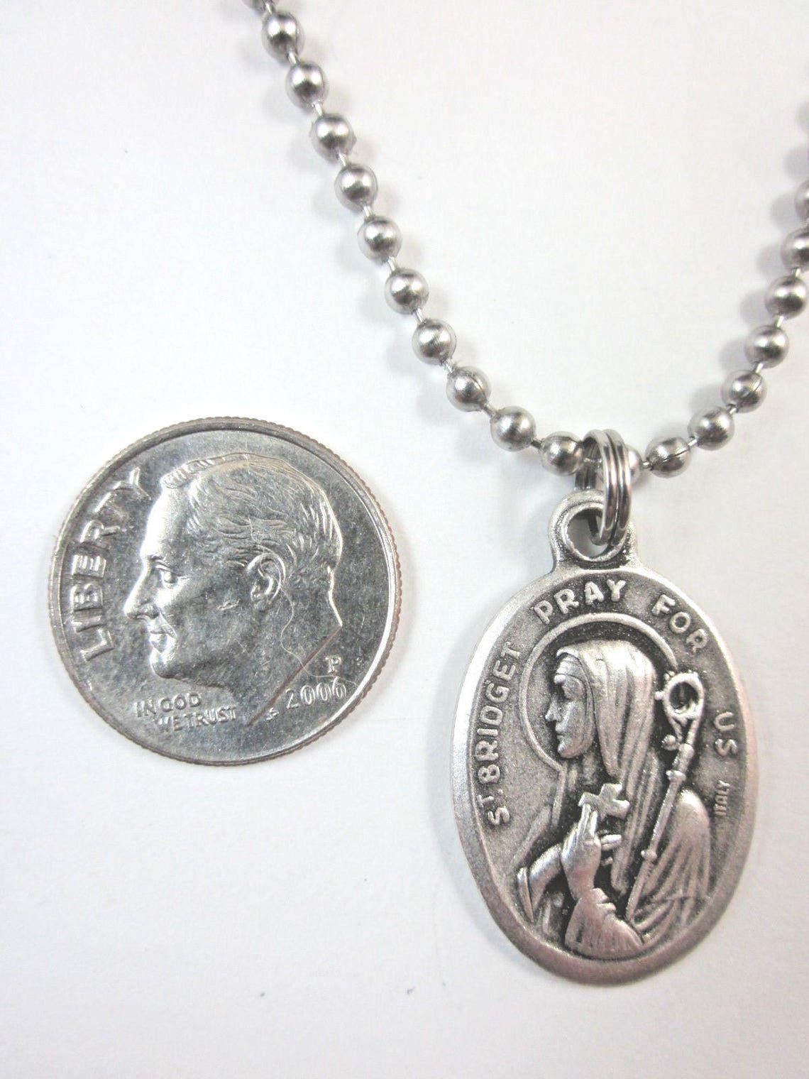 St Bridget brigid Medal Italy Pendant Necklace 24 Ball | Etsy