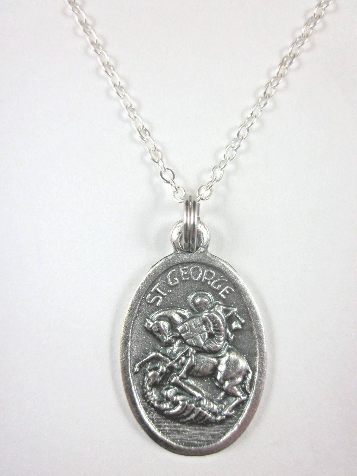 St George Medal Italy Pendant Necklace Ladies 20" Chain Gift Box ...