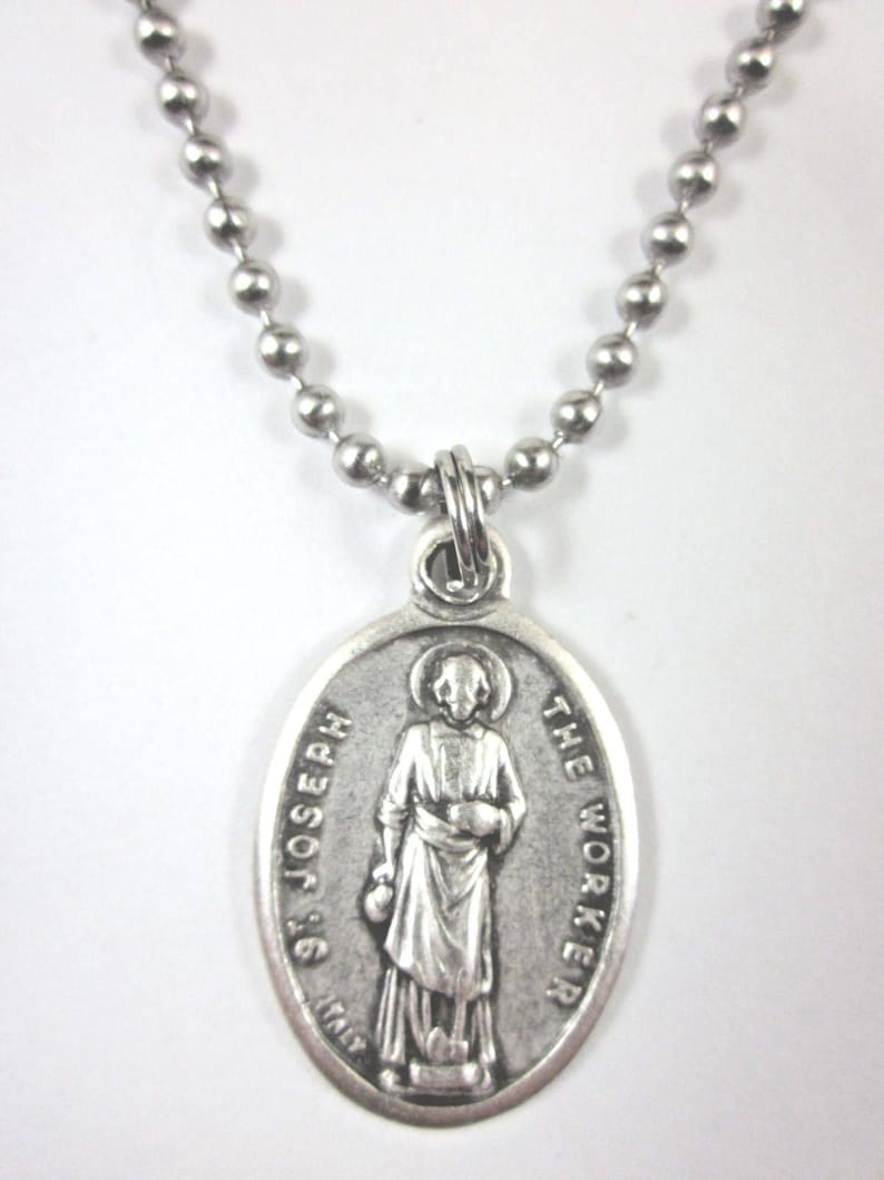 St Joseph the Worker Medal Pendant Necklace 24" Ball Chain Gift Box ...