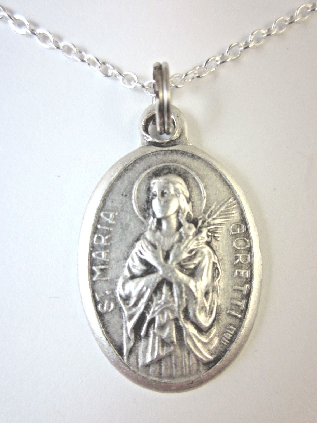 St Maria Goretti Medal Italy Pendant Necklace Ladies 20" Chain Gift Box ...