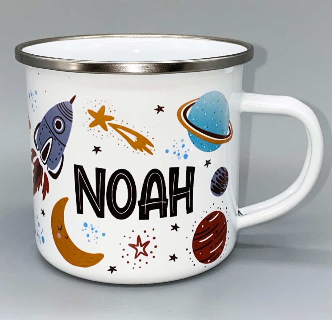 Personalised Space Enamel Mug, Rockets,stars, Planets, Boys Birthday ...