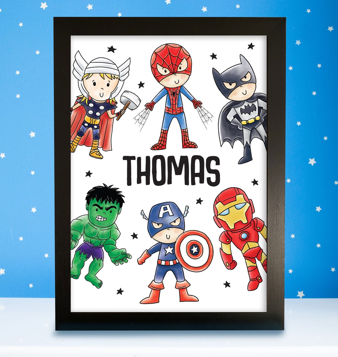 Personalised Custom Name Superhero Prints, Superheroes Wall Art, Boys ...