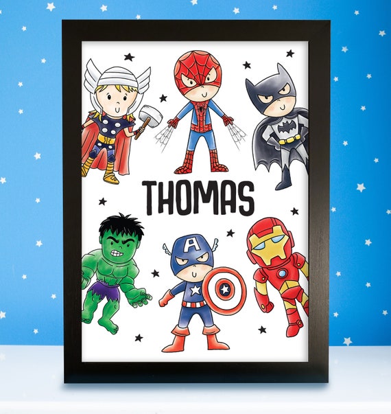 Personalised Custom Name Superhero Prints Superheroes Wall | Etsy UK