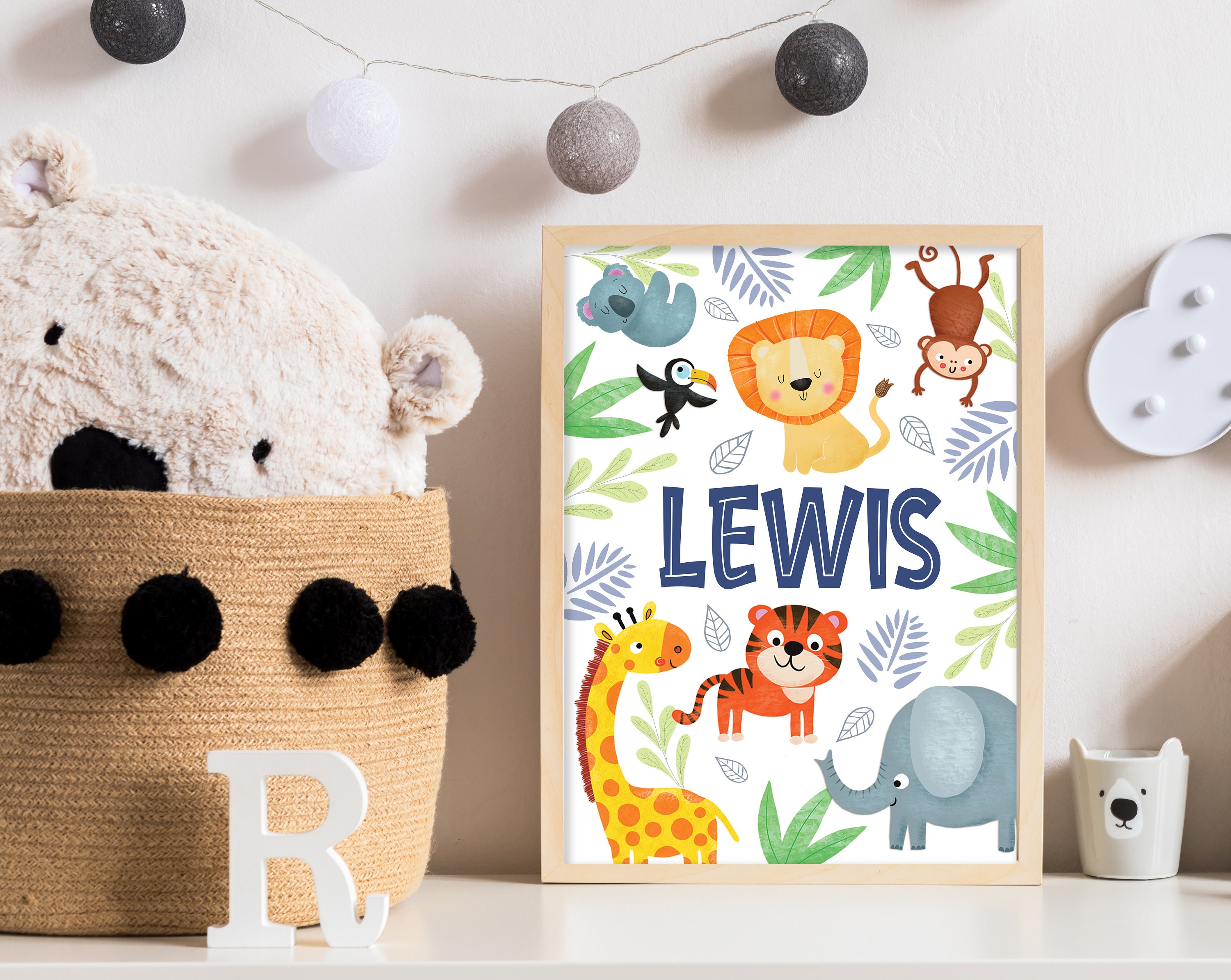 Personalised JUNGLE NAME print Kids Bedroom Art Nursery | Etsy