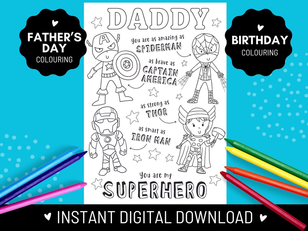 Father’s Day Printable Superhero Colouring Page | Birthday Super Heroes ...