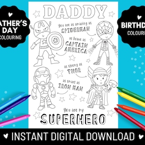 Fathers Day Printable Superhero Colouring Page Birthday Super Heroes ...