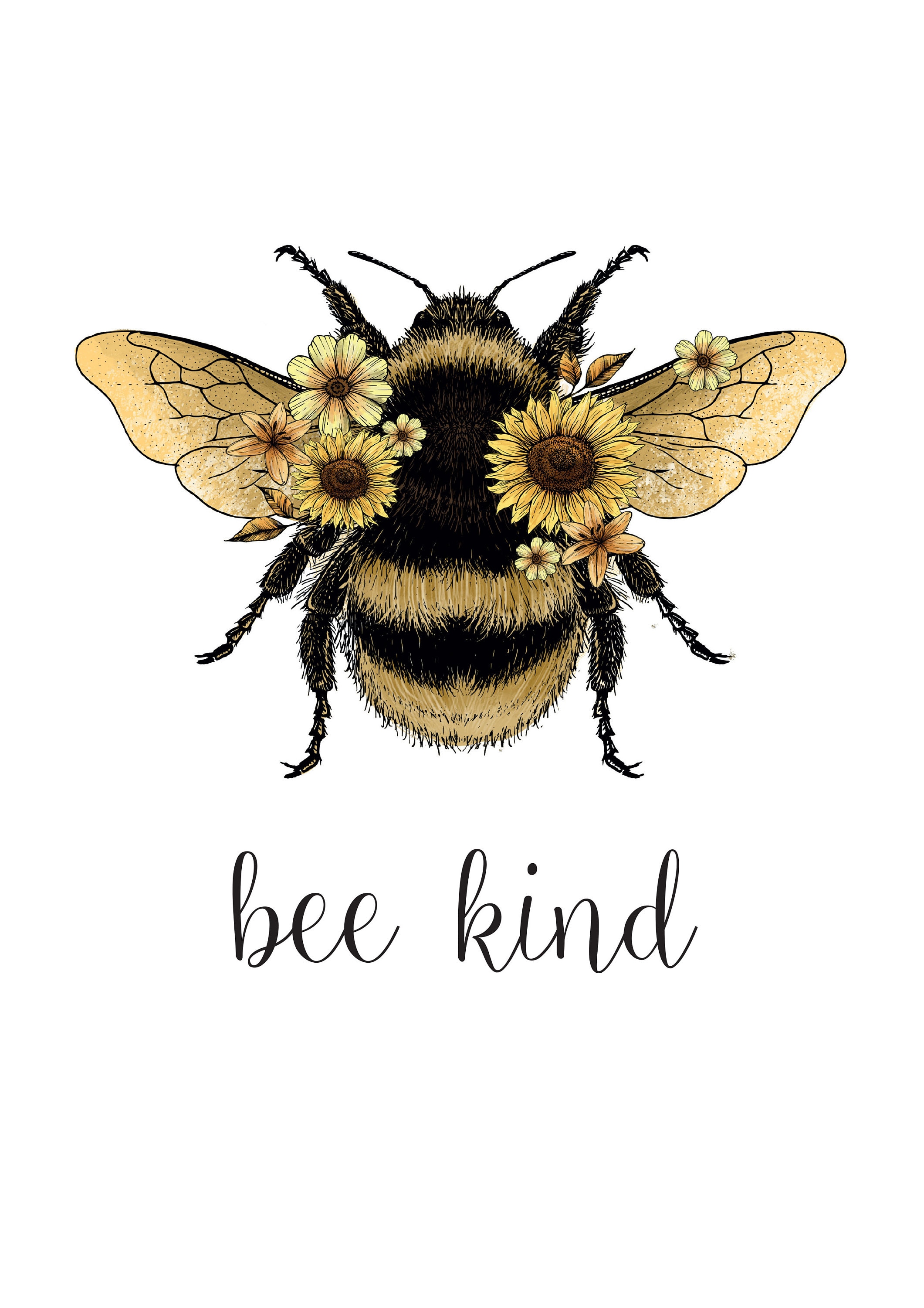 BEE HAPPY Print Bee Print Bumble Bee Decor Bee Kind Print | Etsy UK