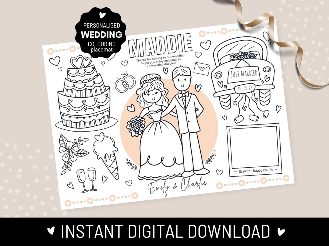 Personalised Wedding Colouring Placemat for Kids | Wedding Activity ...