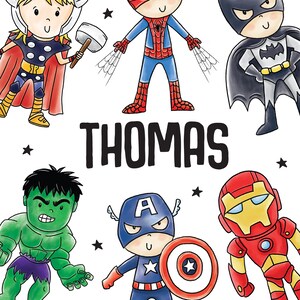 Personalised Custom Name Superhero Prints, Superheroes Wall Art, Boys ...