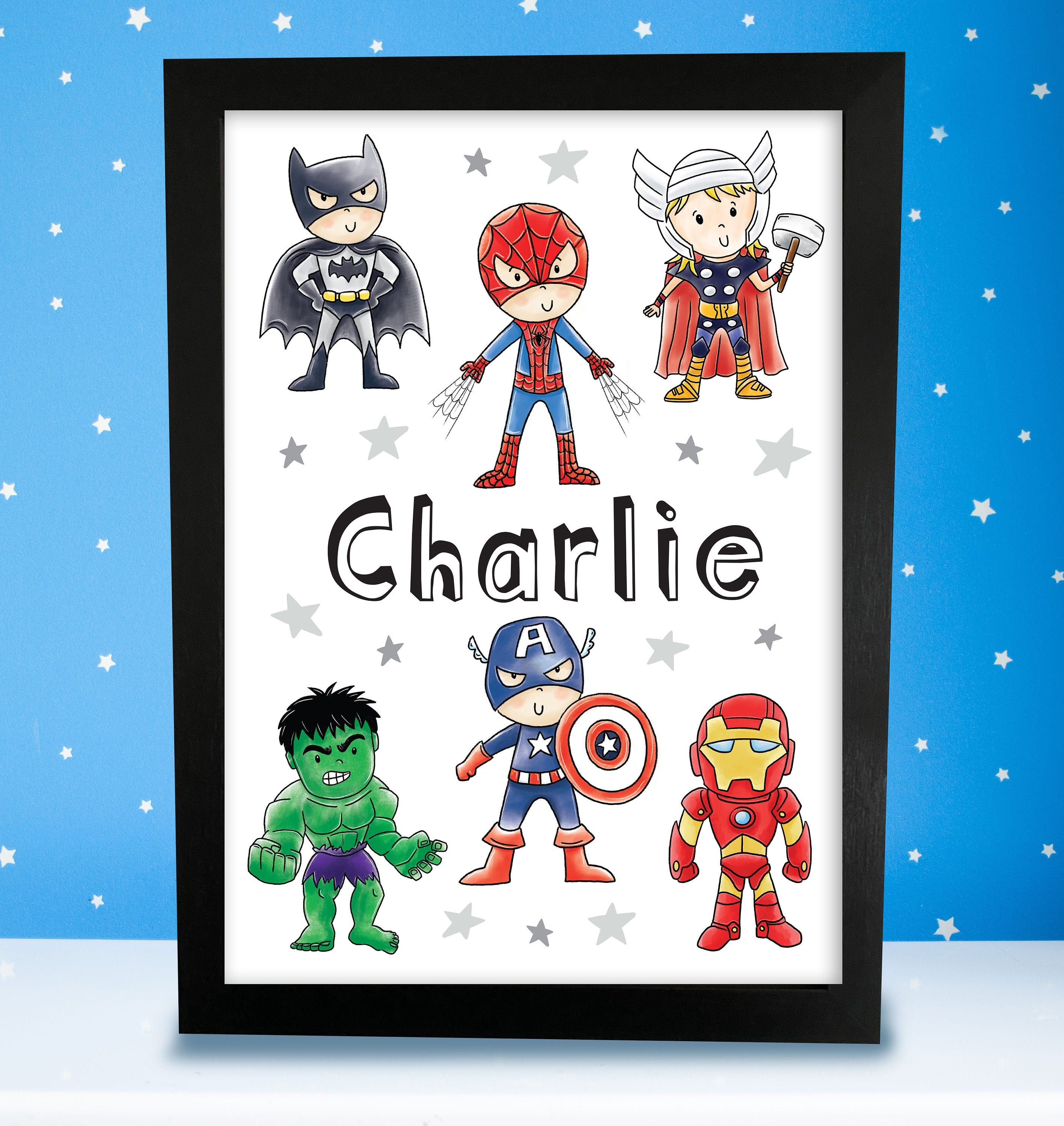 Personalised Name Superhero Prints Custom Superheroes Wall | Etsy