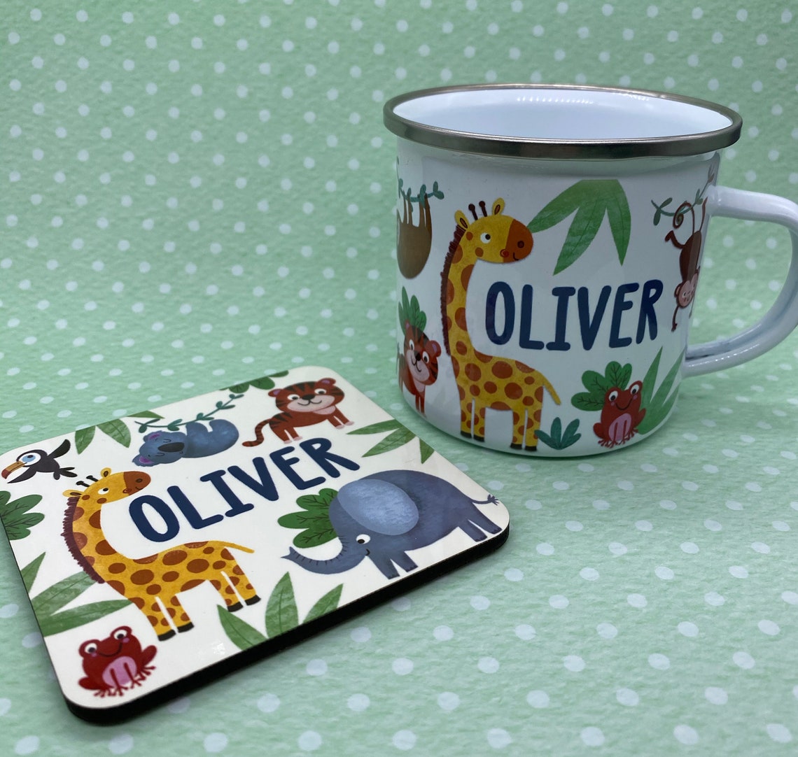 Personalised Jungle Safari Enamel Mug Personalised Kids Mug - Etsy