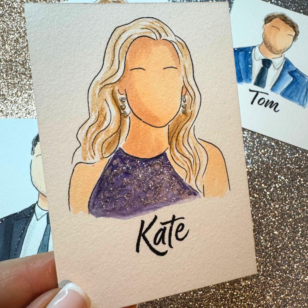 Custom Hand Painted Portrait Guest Place Cards, Wedding Place Cards ...