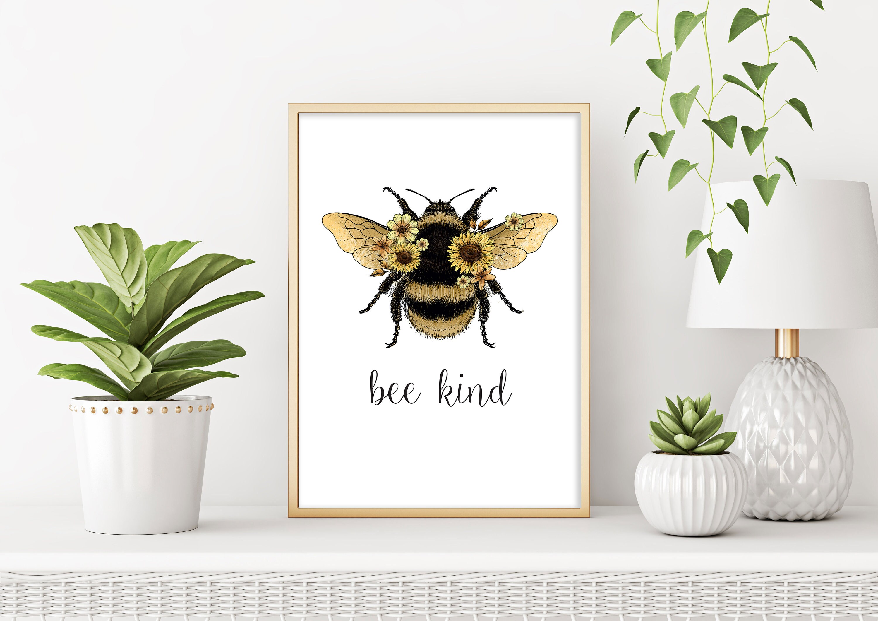 BEE KIND Print Bee Print Bumble Bee Decor Bee Happy Print - Etsy