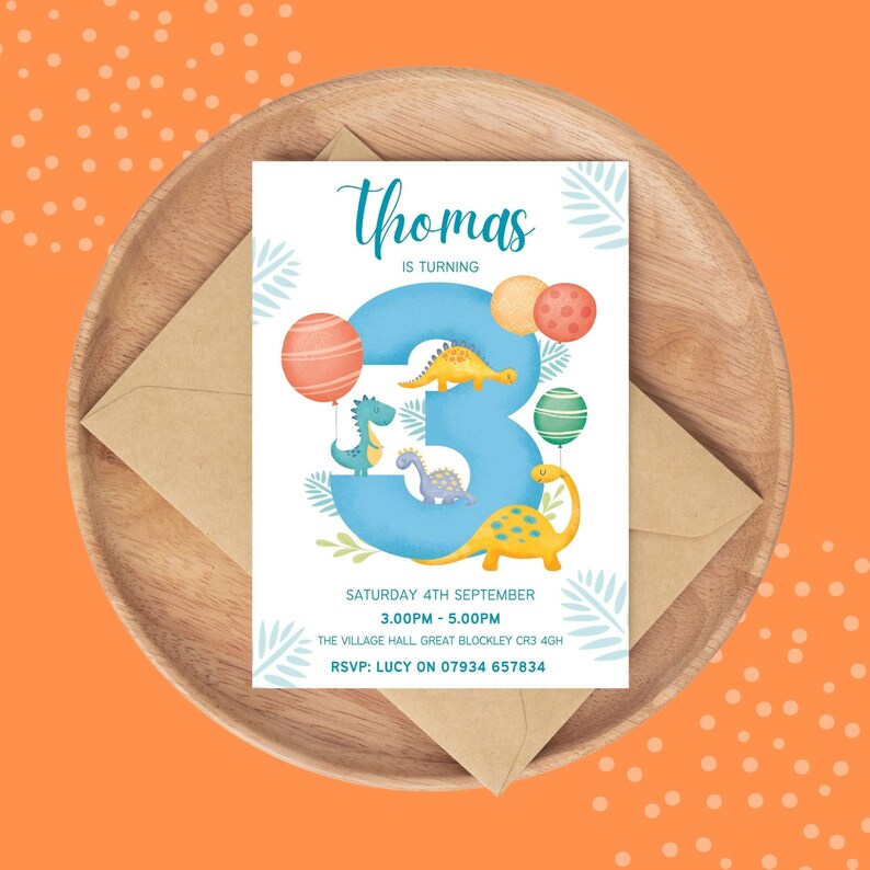 Editable Cute Dinosaur Birthday Invitation Template, Printable Birthday ...