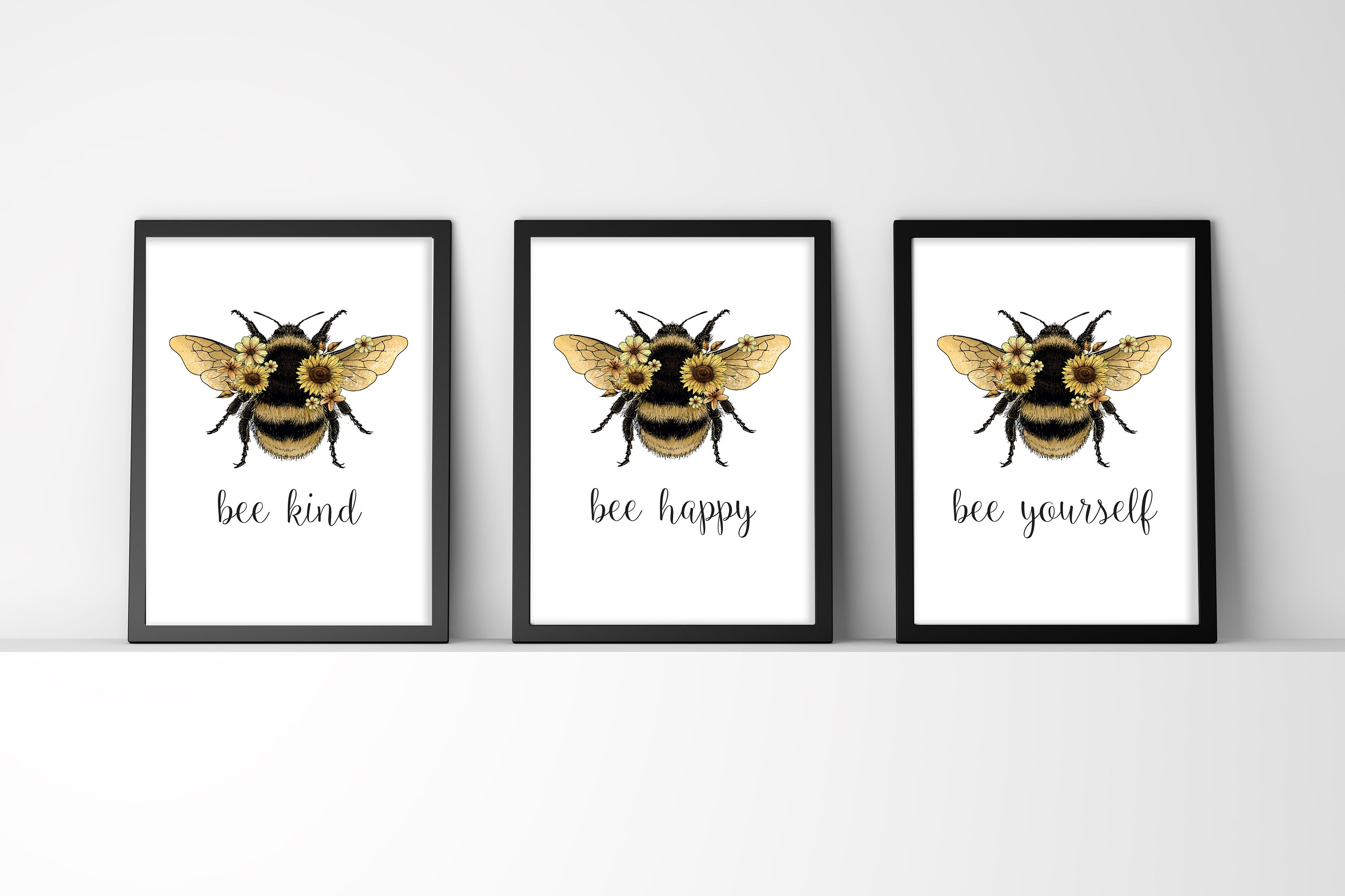 BEE HAPPY Print, Bee Print, Bumble Bee Decor, Bee Kind Print, Bee ...