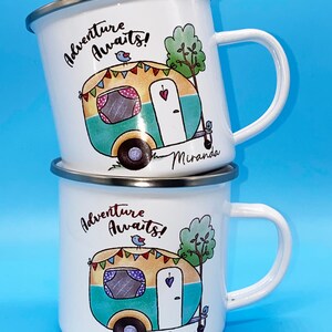 Personalised CARAVAN Enamel Mug, Caravan Owner MUG, Camping Mug, Gift ...