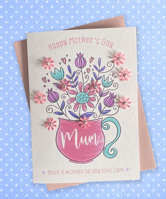 Personalised Mothers Day 3D Flower Card Mum Card | Etsy