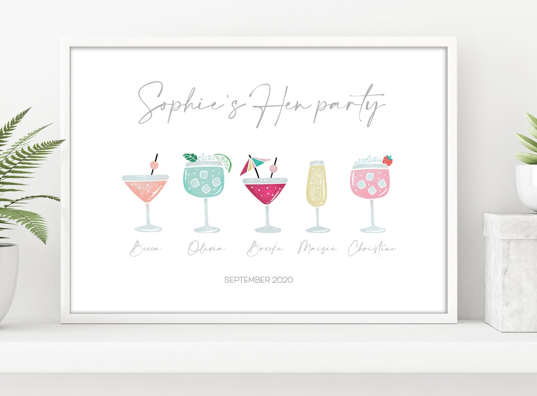 HEN PARTY Drinks Print Prints for Hens Alcohol Print Prints - Etsy