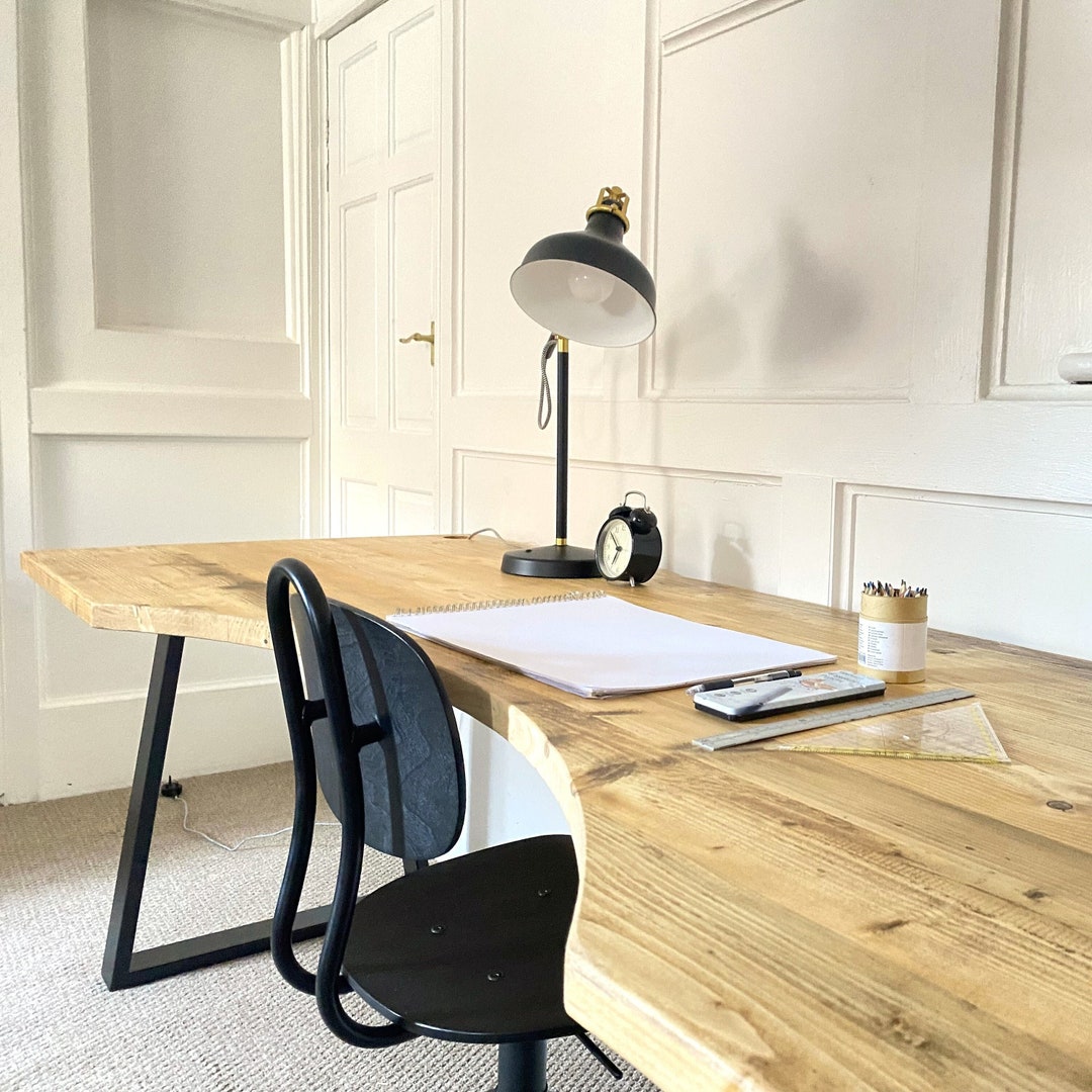 Reclaimed Curved Desk With Trapezium Legs and Cabling Holes - Etsy UK