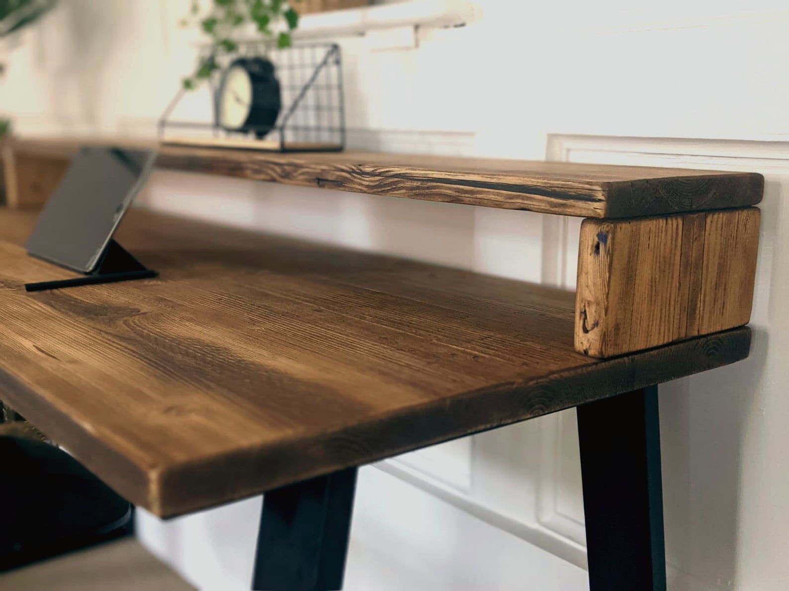 Rustic Reclaimed Desk With Monitor Shelf, Choice of Trapezium/hairpin ...